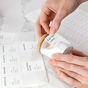 Bloomondo Empty Spice Jars with Label Pack (20x Bamboo Lid Glass Jar). Small 2.5oz Storage Bottles with 112 Printed Stickers and 48 Writable Pantry Labels for Seasoning Containers