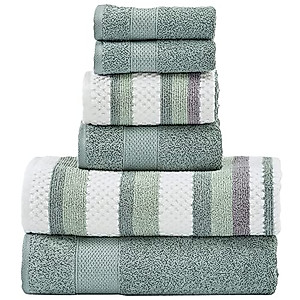 Modern Threads Pax 6-Piece Reversible Yarn Dyed Jacquard Towel Set - Bath Towels, Hand Towels, & Washcloths - Super Absorbent & Quick Dry - 100% Combed Cotton, Ivy