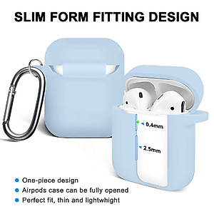 MOLOPPO Case Cover Compatible with AirPods, Soft Silicone Protective Cover with Keychain for Women Men Compatible with Apple AirPods 2nd 1st Generation Charging Case, Front LED Visible- Sky Blue