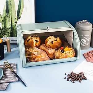 Bread Bin Roll Top Bread Box Metal Bread Case Bread Storage Bin Container Farmhouse Bread Dispenser Large Capacity Fingerprint Proof for Kitchen Counter Bread Storage Container