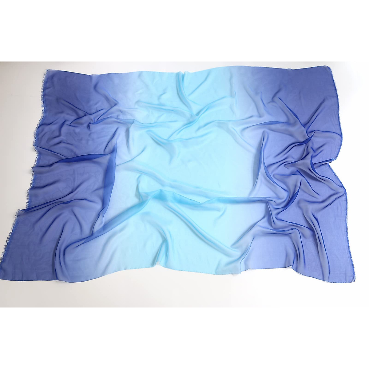 Thin 30D Shade Chiffon Fabric Soft Dancing Scarf Hanfu Chiffon Material Party Show Gradient Decoration Fashion Chiffon Gauze 100cm*148cm (Royal Blue-Sky Blue-Royal Blue)