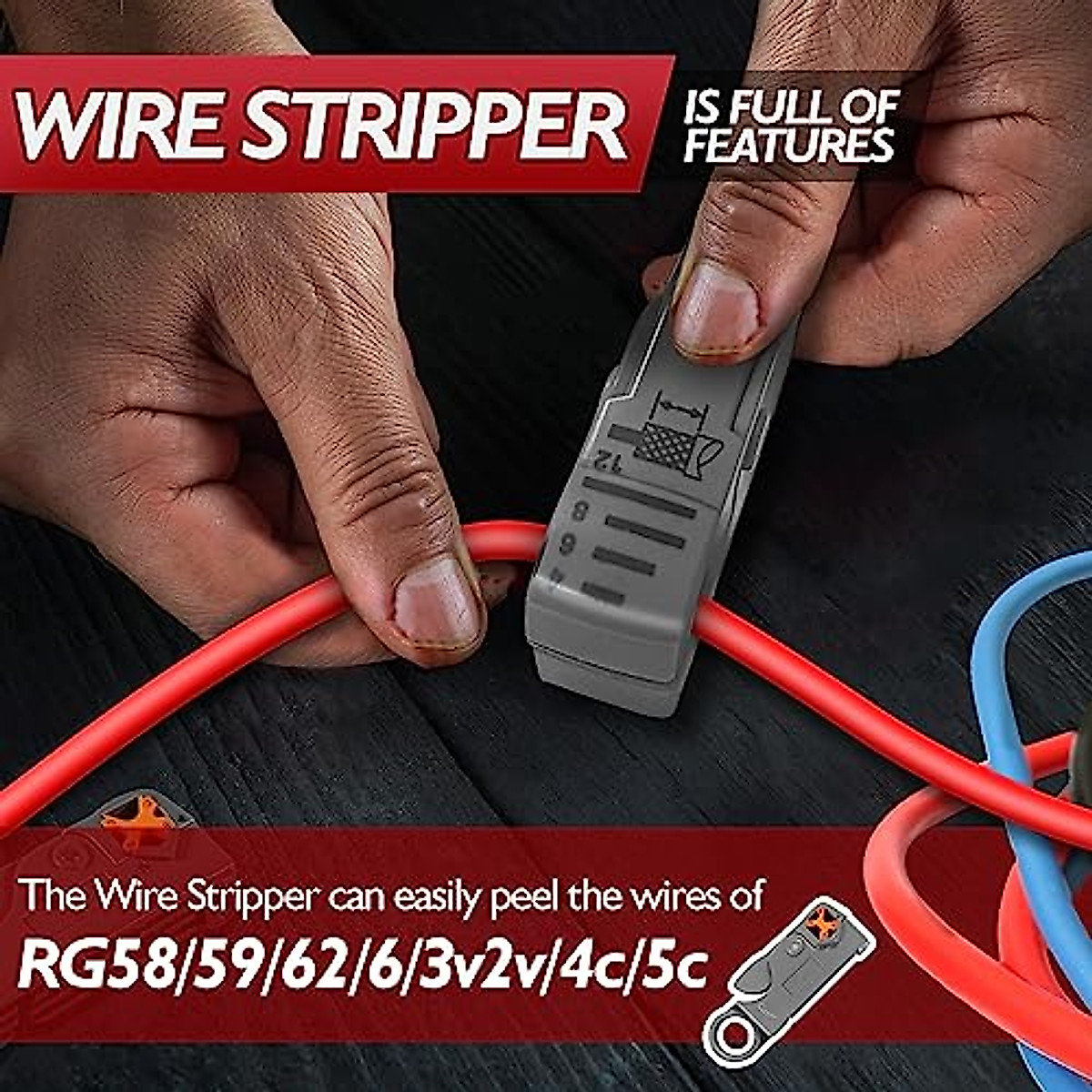 Coax Cable Crimper, Coaxial Compression Tool Kit Wire Stripper with F RG6 RG59 Connectors