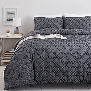 HOMBYS Boho Comforter Set California King Size, 108x98 Tufted Jacquard Geometry Bedding Comforter for King Bed, Shabby Chic Bed Sets with 2 Matching Pillow Cases,Grey