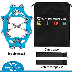 Kids Ice Cleats - Snow Crampons for Hiking Boots & Shoes with 14 Stainless Steel Spikes, Anti Slip Traction Grips for Boys and Girls, Snow Cleats for Hiking, Walking & Climbing (Small, Blue)