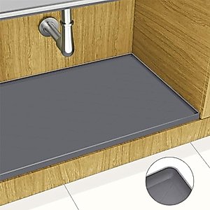 Synrroe Under Sink Mat Kitchen Cabinet Tray - 34" x 22", Flexible Waterproof Silicone Made, Disifenction Surface,Easy to Clean, Durable Under Shelf Liner, Non-Slip Surface