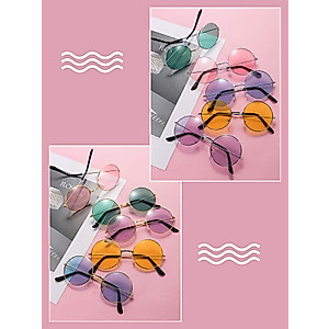 Blulu 20 Pairs Round Hippies Sunglasses John 60's Style Circle Colored Glasses