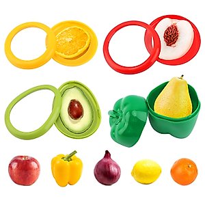 JIANWEI Avocado Saver And Onion Storage, 4Pcs Reusable Silicone Fruit and Vegetable Storage Containers for Fridge, Kitchen Organizers Lemon Orange Holder to Keep Fresh(4 Colors)
