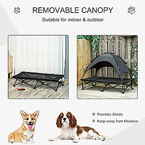PawHut Elevated Dog Bed with Removable Canopy, Foldable Raised Pet Cot with Carry Bag, Ventilated Cooling Pet Bed for Medium, Large and Extra Large Dogs, Black