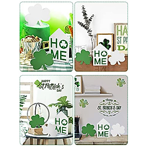 St. Patrick's Day Table Signs- St Patricks Day Wooden Lucky Decor in 3 Style, Green & White Shamrocks, House Shape Irish Wood Centerpiece Decorations for Desk Fireplace Home Office Ornaments
