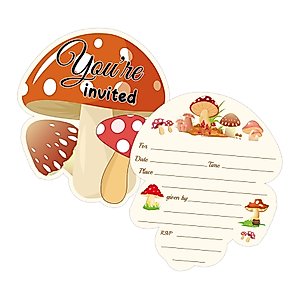 Wild Mushrooms Invitations With Envelopes 5x7 Inch Fill-in Party Invitation Cards，You Are Invited Cards for Wedding, Bridal Shower, Holiday Party，Set of 15