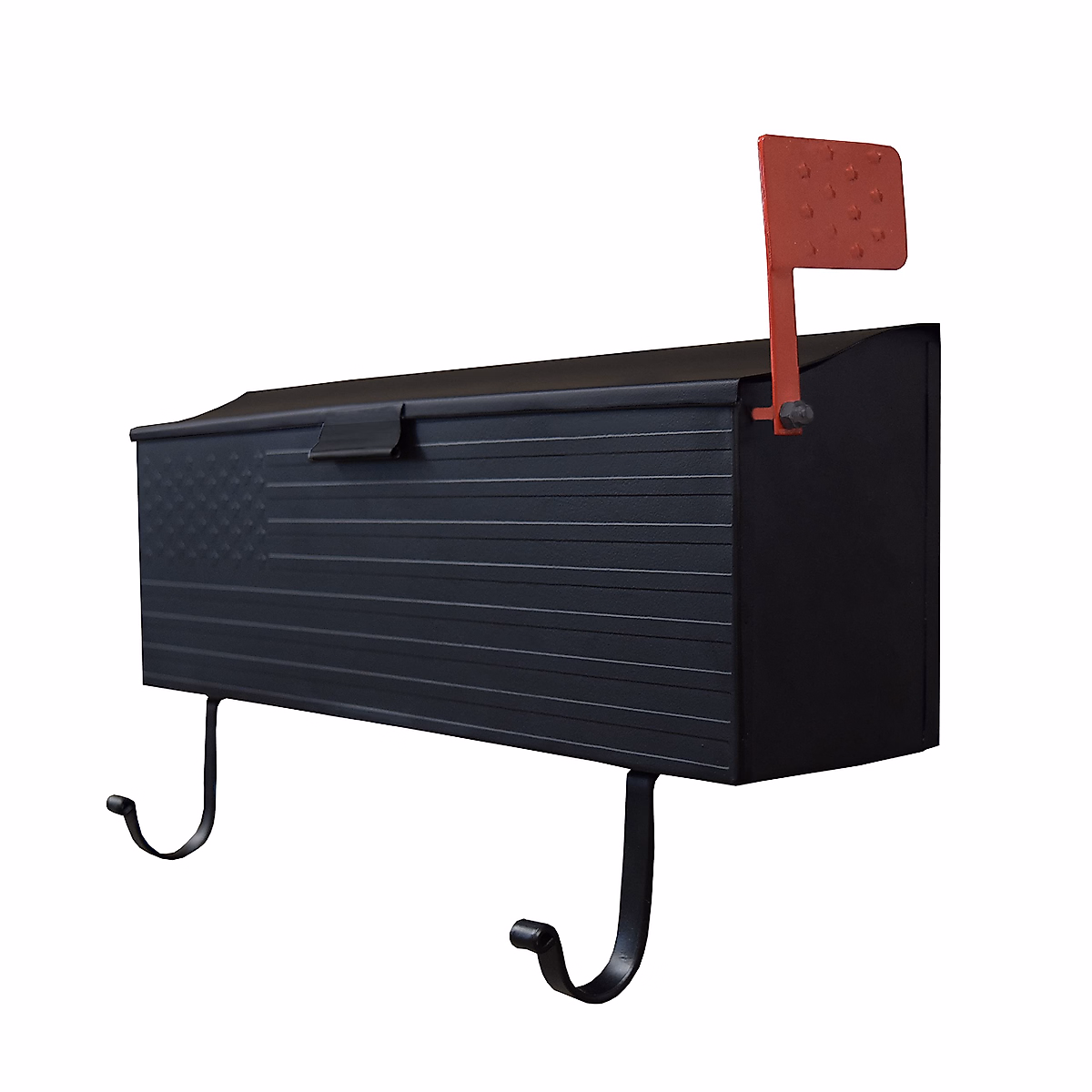 Black Patriotic Metal Wall Mounted Mailbox with Outgoing Mail Flag and Newspaper Hangers