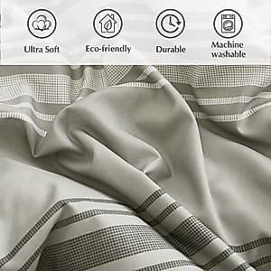 MaiRêve Grey Twin Bed in A Bag, Soft Grey Stripe Minimalist Urban House Design Comforter Set 6 Pieces for Boys or Doms(Grey Stripes,Twin)