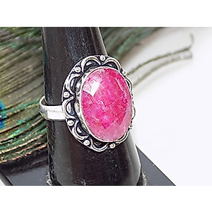 Ruby Pink Beryl Ring, Silver Plated Ring, Handmade Ring, Women Ring, Adjustable Ring (Size- 7.75 USA) BRS-394