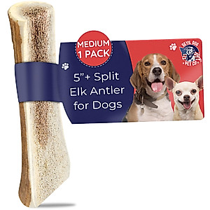Devil Dog Pet Co. Split Elk Antlers for Dogs, 1 Pack, Medium 5”+, Grade A Long Lasting Dog Bones for Aggressive Chewers, Premium USA Naturally Shed Antler Dog Chew – No Odor, Dog Antler Chews