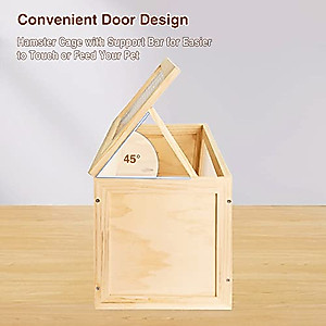 Kaiyopop Hamster Cage Large Wooden Hamster Cages and Habitats, Natural Wooden Hamster House (23.6" L X 15.7" W X 15.7”H) Acrylic Hamster Cage Small Animal Habitat for Rabbits, Guinea Pig, Chinchilla