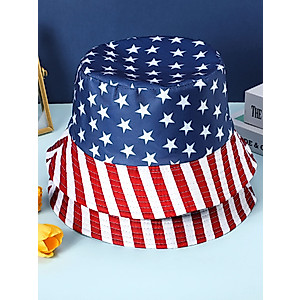 16 Pcs American Flag Bucket Hat Packable 4th of July Fisherman Hats USA Bucket Hat Patriotic Summer Travel Beach Sun Hat for Women Men