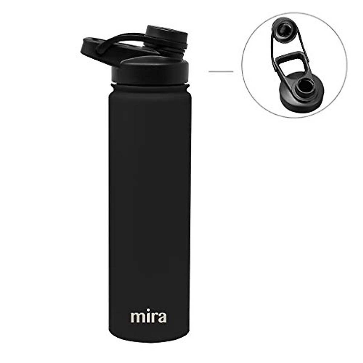 MIRA 24 oz Stainless Steel Water Bottle - Hydro Vacuum Insulated Metal Thermos Flask Keeps Cold for 24 Hours, Hot for 12 Hours - BPA-Free Spout Lid Cap - Black