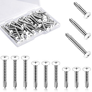 120 Pcs #8 White Pan Head Screw White Sheet Metal Screws Self Tapping Screws for Metal Quad Drive Self Tapping Drill Screws Cargo RV Exterior Fasteners, Enclosed Trailer Repair Screws,3 Sizes
