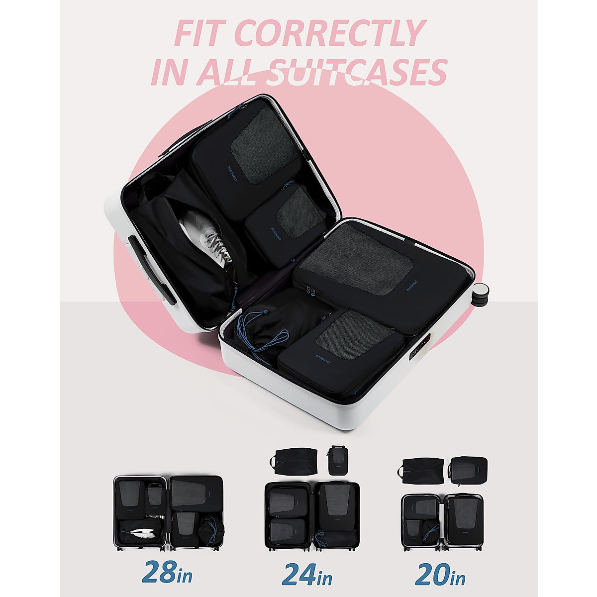 BAGSMART Compression Packing Cubes for Travel, 6 Set Travel Packing Cubes for Suitcases, Compression Suitcase Organizer Bags Set for Travel Essentials, Lightweight Packing Organizers