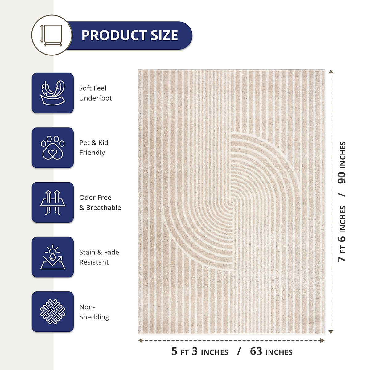 Abani Rugs Beige Arch Pattern Knot Modern Print Premium Area Rug - Contemporary No-Shed Neutral 5’3” x 7’6” (5'x8') Bedroom Rug