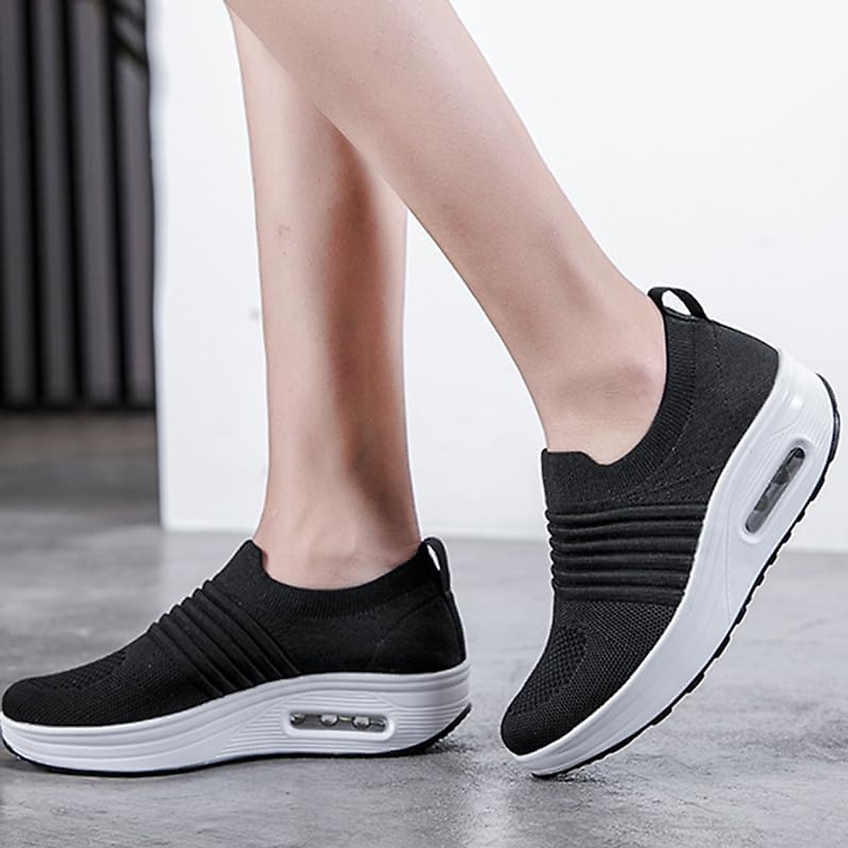 RiceelSor Women's Mesh Sock Walking Sneakers Air Cushion Slip On Breathable Non Slip Bring Arch Support Lightweight for Nursing Work Platform Loafers (Pink,4.5,Women,4.5)