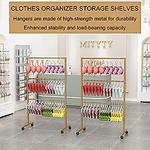 Retail Store Garment Rack Clothing Hanger, Underwear Panty Rack Shorts Display Bra Stand, Clothes Organizer with Wheels and 3- Tier Shelves, for Bedroom/Boutique/Cloth Store Metal Pipe Hanging Rack