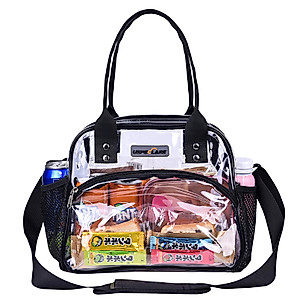 USPECLAR clear tote bag, Clear Lunch Bag with Removable Bottom Board for Women & Men, See Through Reusable Lunch Box for Workplaces ,Clear Shoulder Bag for Women for Work