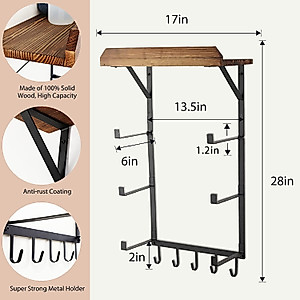 DOCMON Yoga Mat Holder Wall Mount,17" x 28" Yoga Mat Rack Home Gym Accessories, Storage for Foam Roller, with Wood Floating Shelves and 5 Hooks for Hanging Yoga Strap and Resistance Bands