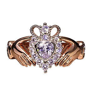 Women Promise Rings with Holding Crown Blue Zirconia Eternitys Fingering Ring Enhancers Stackable Causal Cocktail Party Teen Girls Jewelry Aesthetic Rings Cute Trendy Crystal Ring (Gold, 9)