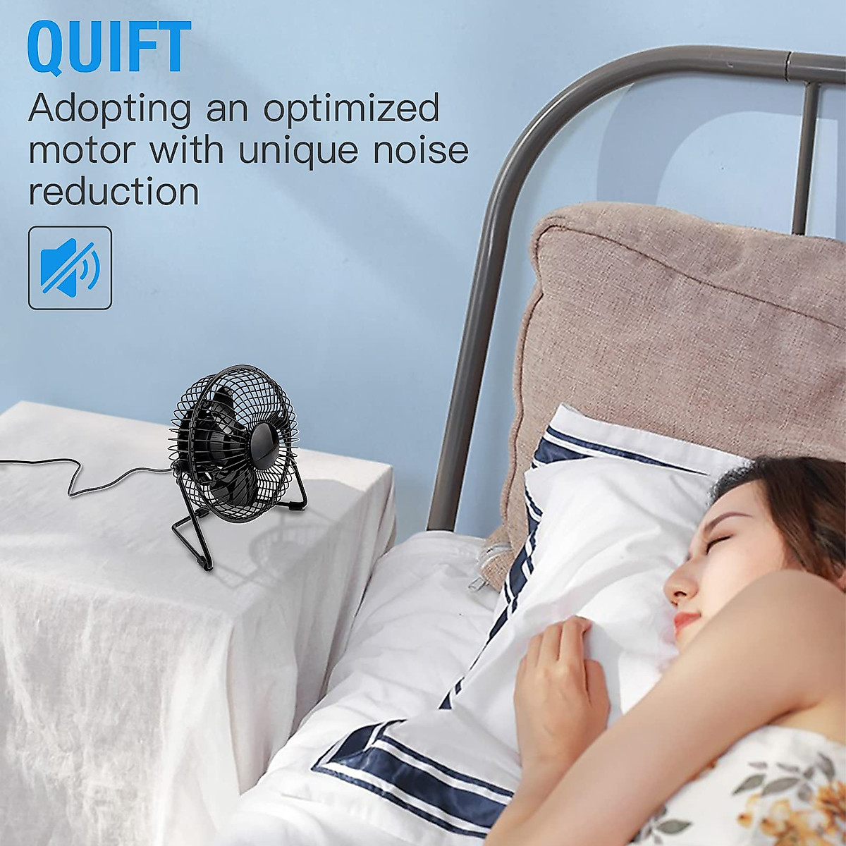 ALPIAZ 5 inch USB Fan, Portable Small Desk Fan, Mini Personal Fan with Two Speed Settings, Super Quiet Table Fan, Metal Design, 360° Up and Down, Perfect for Home Office