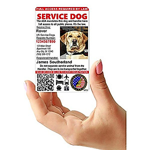 Just 4 Paws Custom Service Dog ID Card with QR Code & Security Seal and Optional Holograph | Registration to U S Service Dogs Registry Plus ID Holder & Digital ID - Portrait Style
