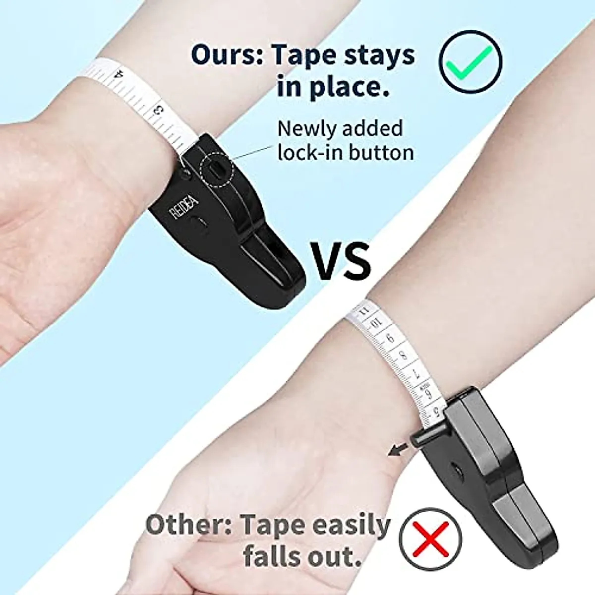 Body Tape Measure 60in with Clip-n-Lock & Eject (Pop Up Release) Button & Rebound Buckle, Ergonomic and Portable Design, 60inch/150cm, Upgraded Version, REIDEA M2, Black