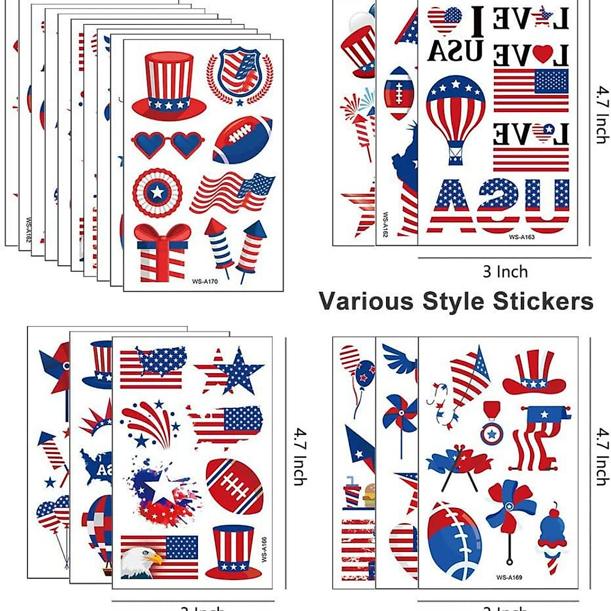 American Flag Tattoos(Nearly a hundred styles）, USA Tattoos, Red White and Blue Party Supplies, Patriotic Temporary Tattoos for Independence Day, Memorial Day, and Labor Day