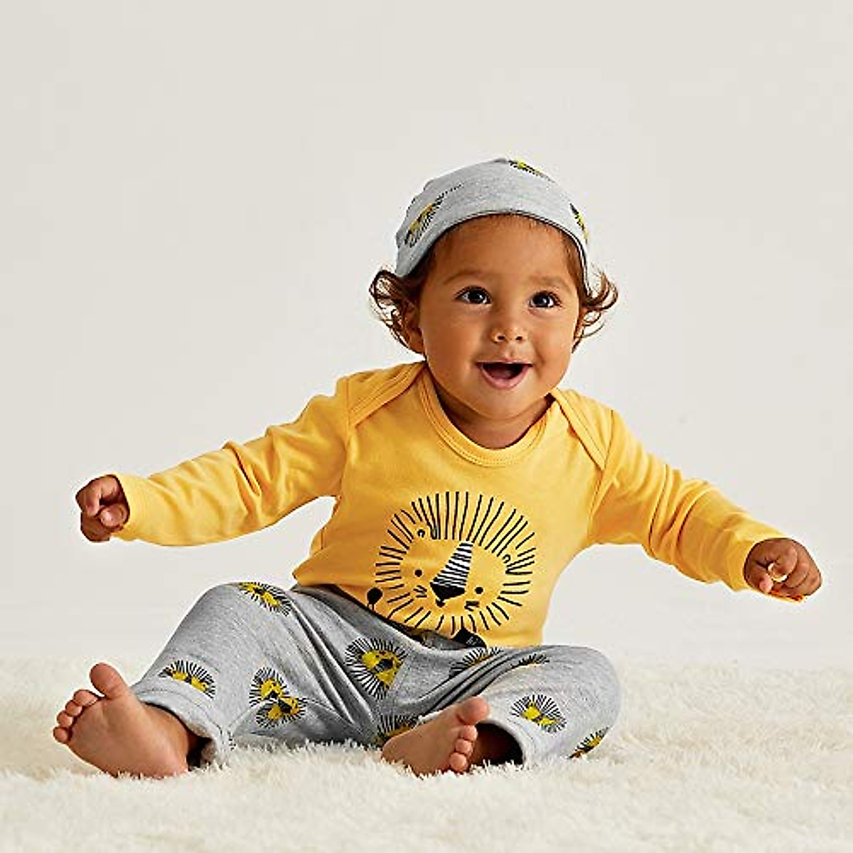 Newborn Baby Boy Clothes Little Lion Print Romper+Pants+Hat Newborn Boy Outfits Set(0-3 Months)