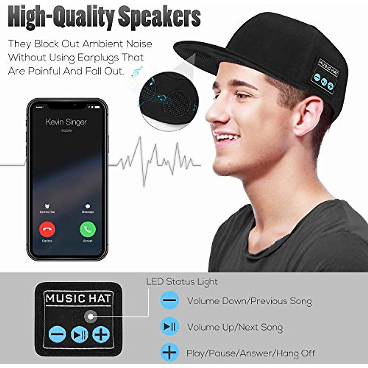 EDYELL Hat with Bluetooth Speaker Adjustable Bluetooth Hat Wireless Smart Speakerphone Cap for Outdoor Sport Baseball Cap is The Birthday Gifts for Men/Women/Boys/Girls
