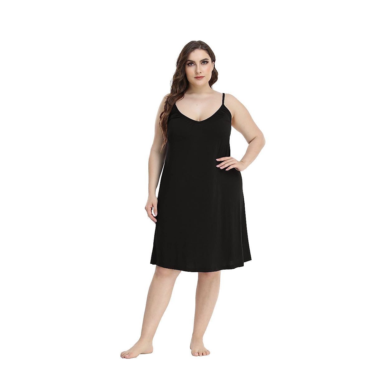Eller Ware Womens Nightgown Plus Size Sleep Shirt Long Slip Dress Sexy Lingerie for Ladies Loose Sleepwear Soft Night Shirts Black