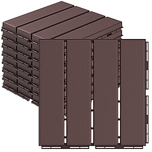 Goovilla Plastic Interlocking Deck Tiles, 9 Pack Patio Deck Tiles, 12"x12" Waterproof Outdoor Flooring All Weather Use, Patio Floor Decking Tiles for Porch Poolside Balcony Backyard, Dark Brown