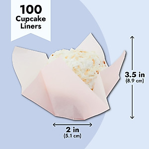 100 Pack Tulip Pink Cupcake Liners, Medium Baking Cups, and Muffin Wrappers, Perfect for Birthday Parties, Weddings, Baby Showers, Bakeries, Catering, Restaurants