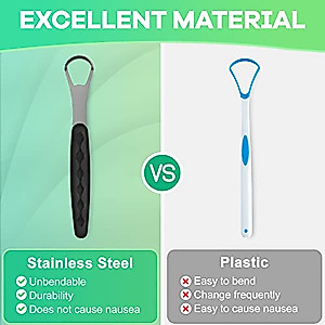 Ansevo Stainless Steel Tongue Scraper, Adult and Kid Tongue Scraper, Oral Tongue Cleaner Scrapers Tool, Portable Reusable Tongue Scraper, Reduce Bad Breath, Fresher Breath in Seconds,Black