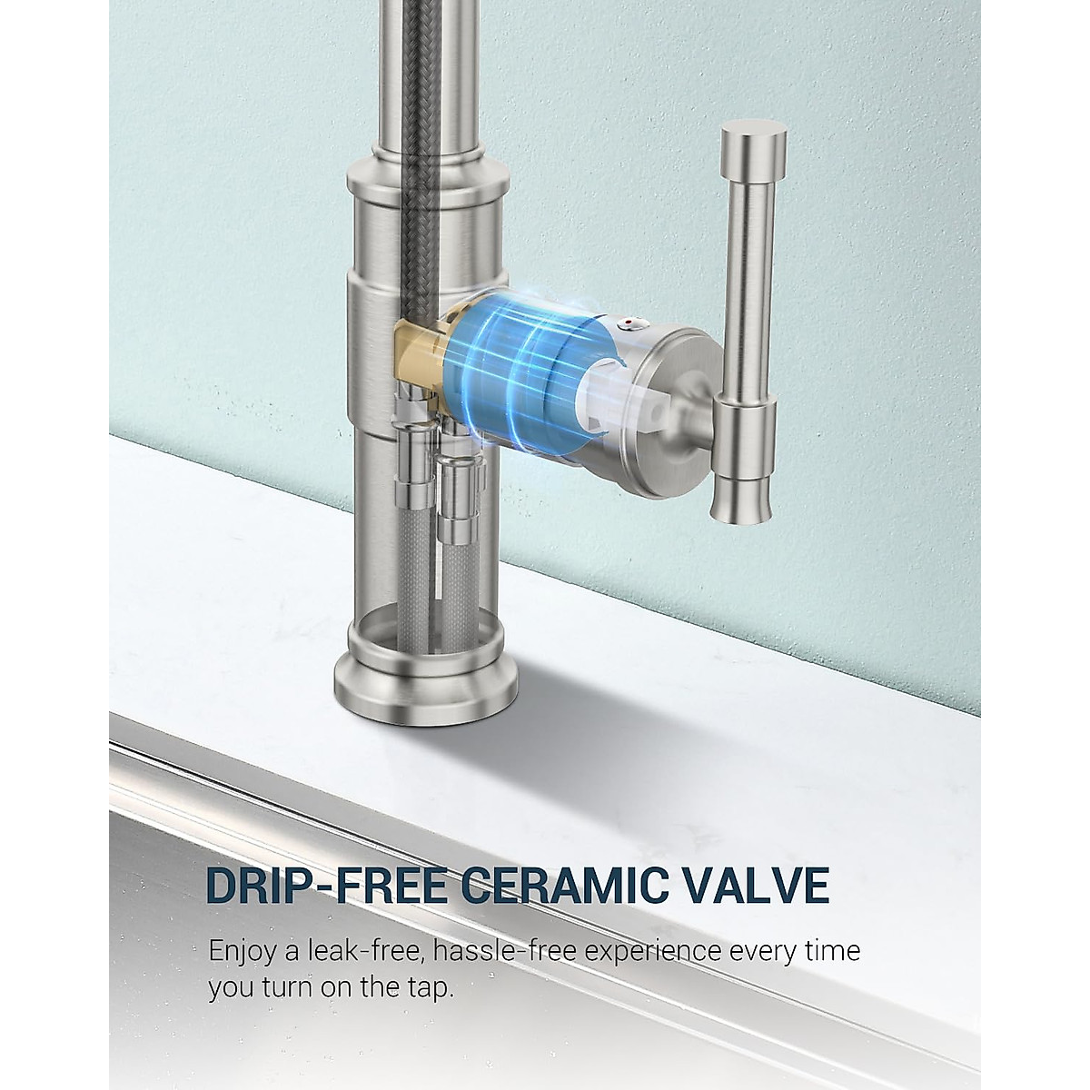 Pull Down Kitchen Faucet with Sprayer Brushed Nickel, DAYONE Single Handle Antique One Hole High Arc Pull Out Kitchen Sink Faucets with Soap Dispenser,APS136BN