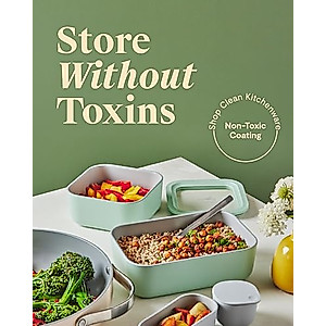 Caraway Glass Food Storage - 6.6 Cup Glass Container - Ceramic Coated Food Container - Non Toxic, Non Stick Lunch Box Container with Glass Lids. Dishwasher, Oven, & Microwave Safe - Navy