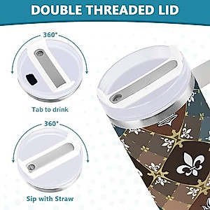 RPLIFE Ornate Crowns and Fleur De 40 Oz Tumbler with Handle and Straw, Stainless Steel Tumbler with Straw, Coffee Tumbler