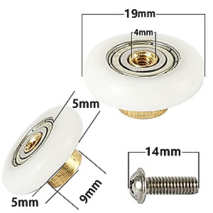 8pcs Bath Shower Door Rollers/Runners Wheels Pulleys 19mm Dia Wheel Bathroom Replacement Part Enclosures Cabins Brass+POM