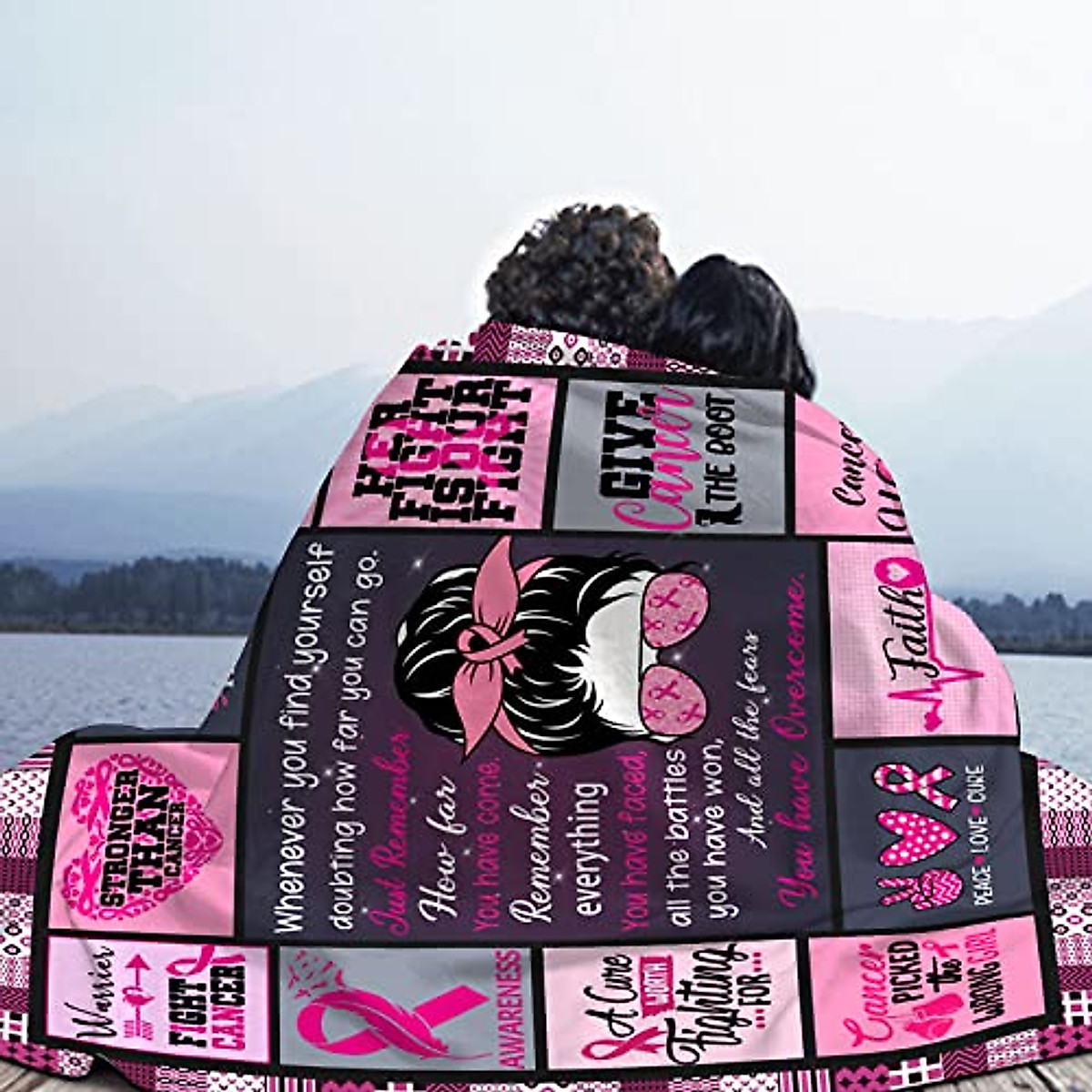 Pesine Cancer Awareness Blanket for Women Healing Survivor Gifts Get Well Throw Blankets Flannel 50X60in Multicolor