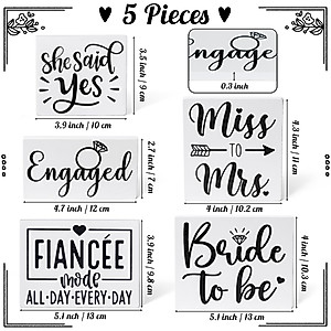 WATINC Engagement Party Centerpieces Decorations - 5pcs Miss to Mrs Engaged Wood Sign Tables Decor, Sweet Engagement Tabletop Tiered Tray Gift for Bridal Shower Bachelorette Betrothal Party (Black & White)
