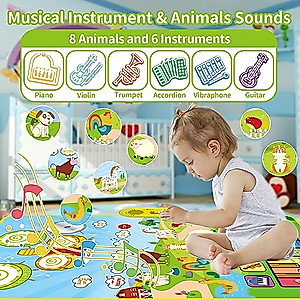 1 Year Old Boy Toys, 3 in 1 Musical Toys for Toddlers 1-3 Piano Keyboard, Drum Mat with 2 Drum Sticks, Animal Touch Play Blanket Baby Toys for 12-18 Months Birthday Gifts for 1 2 3 Year Old Boys Girls