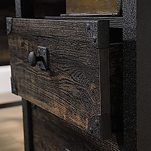 Sauder Steel River L-Shaped Desk, L: 59.84" x W: 57.32" x H: 29.53", Carbon Oak Finish