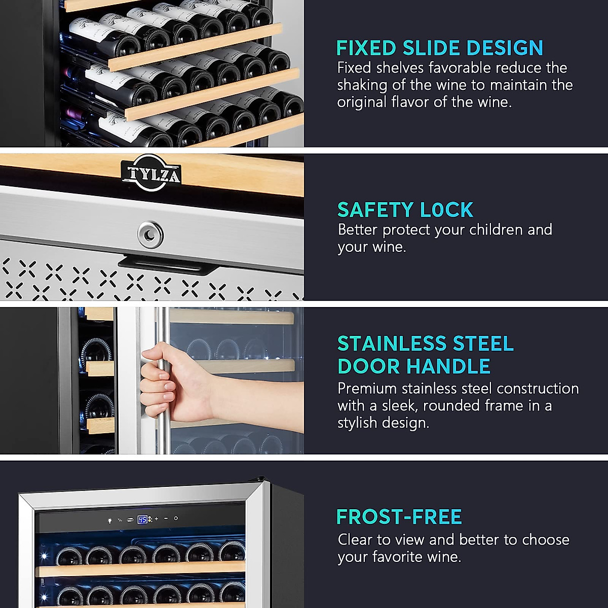 Tylza Upgraded 154 Bottles Wine Cooler Refrigerator, 24 Inch Tall Wine Fridge Built-in or Freestanding with Professional Compressor, Low Noise Fast Cooling and Intelligent Temperature Memory
