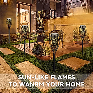 22Inch Solar Tiki Torches with Flickering Flame, Auto On/Off Waterproof Solar Powered Stake Lights for Garden Path Landscape Patio Yard Outdoor(6 Pack)