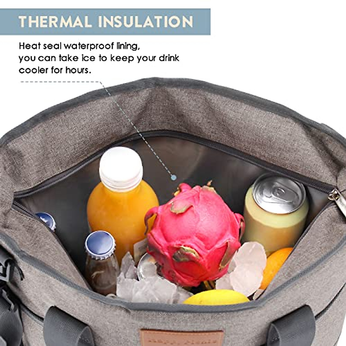 16L Large Insulated Bag, 25CAN Waterproof Cooler Carrier Bag, Thermal Picnic Tote, Lunch Bags for Outdoor Camping, Beach Day or Travel, Collapsible Grocery Shopping Storage Bag - Mother Father Gift